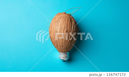 Coconut light bulb on blue background, creative...のイラスト素材 [116747172 ...