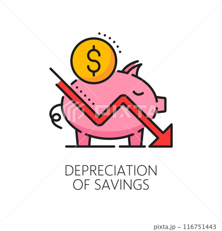 Depreciation of savings line icon with color...のイラスト素材 [116751443] - PIXTA