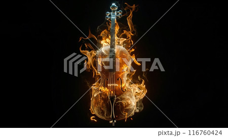 Burning cello engulfed in flames on black...のイラスト素材 [116760424] - PIXTA