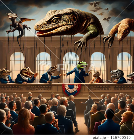 Giant lizard puppets manipulating politicians...のイラスト素材 [116760510] - PIXTA
