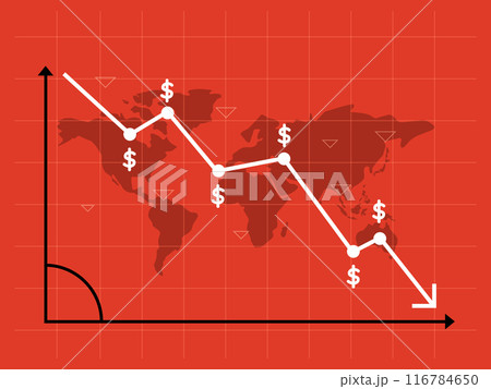 Downfall chart in a red background. Isolated...のイラスト素材 [116784650] - PIXTA