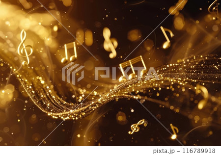 Sound melody background. Golden musical key....のイラスト素材 [116789918] - PIXTA