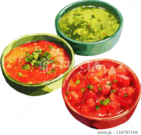 Assorted Salsas in Bowlsのイラスト素材 [116797148] - PIXTA