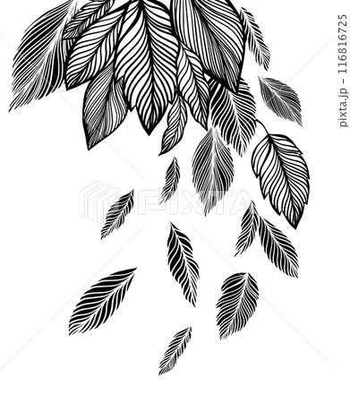 Black autumn falling leaves. hand drawing. Not...のイラスト素材 [116816725 ...