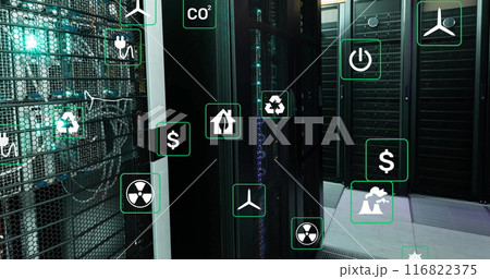 Image of eco icons and data processing over...のイラスト素材 [116822375] - PIXTA