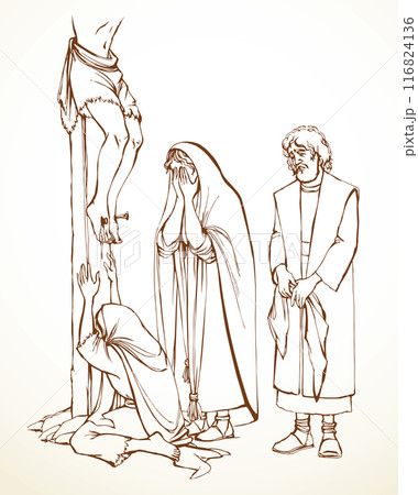 Vector drawing. Woman crying at the foot of the...のイラスト素材 [116824136 ...