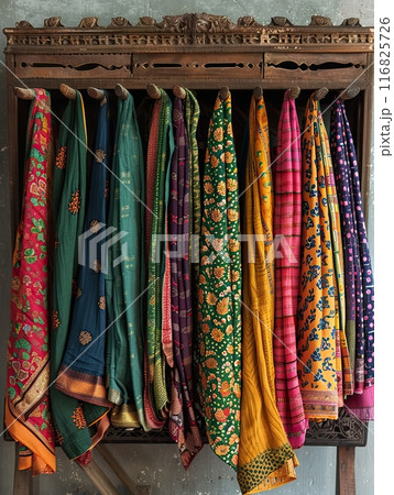 wooden rack with colorful Indian kurtis and...のイラスト素材 [116825726] - PIXTA