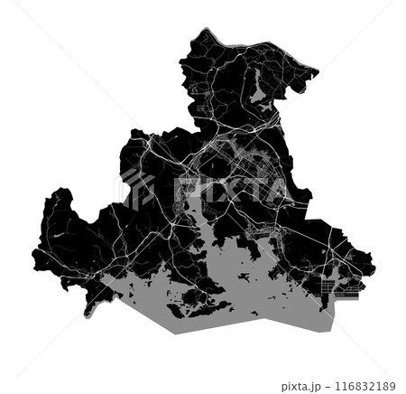 Map of Changwon, South Korea. Black and white...のイラスト素材 [116832189] - PIXTA