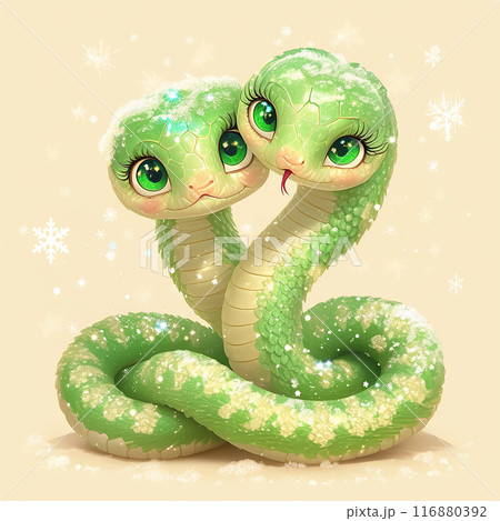 2025 Two green snakes are hugging each other....のイラスト素材 [116880392] - PIXTA