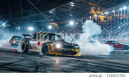 High-energy car drift event with powerful...のイラスト素材 [116923761] - PIXTA