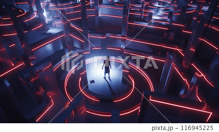 Alien base interior with laser labyrinth in 80s...のイラスト素材 [116945225 ...