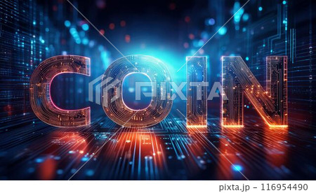 Text "Coin" with neon background.のイラスト素材 [116954490] - PIXTA