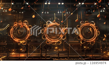 A steampunk stage with turning gears and cogs...のイラスト素材 [116954974] - PIXTA