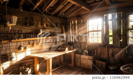 The cozy wooden beekeeping shack, filled with...のイラスト素材 [116962994] - PIXTA
