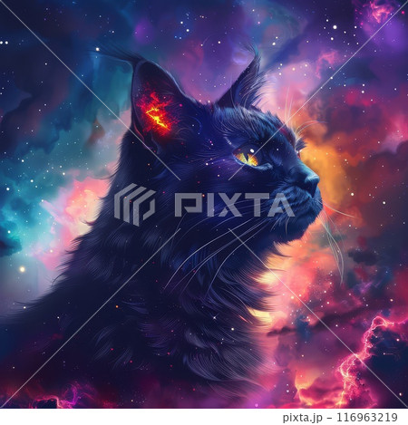 Black Cat in a Cosmic Nebulaのイラスト素材 [116963219] - PIXTA