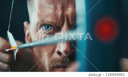 Close-up of an intense archer face, his eye...のイラスト素材 [116994062] - PIXTA