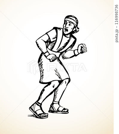 Vector drawing. Adult man flee with fearのイラスト素材 [116998736] - PIXTA