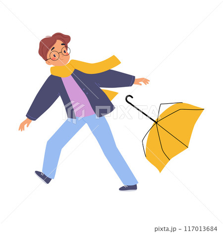 Bad Weather with Man Character with Umbrella...のイラスト素材 [117013684] - PIXTA