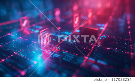 Futuristic digital network with glowing...のイラスト素材 [117028254] - PIXTA