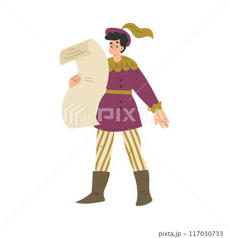 Medieval Man Herald Character with Scroll in...のイラスト素材 [117030733] - PIXTA