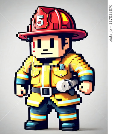 Pixel art of a firefighter in workwear and...のイラスト素材 [117032870] - PIXTA