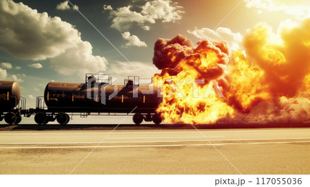 Disaster Zone: Train Wreck Consumed by Fire and...のイラスト素材 [117055036 ...