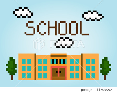 8-bit Pixel of school building in vector...のイラスト素材 [117059921] - PIXTA