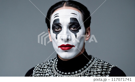 A close-up of a mime with black hair in a...のイラスト素材 [117071741] - PIXTA