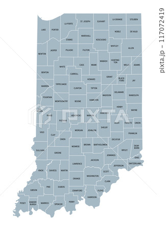 Indiana counties, gray political map. State in...のイラスト素材 [117072419 ...