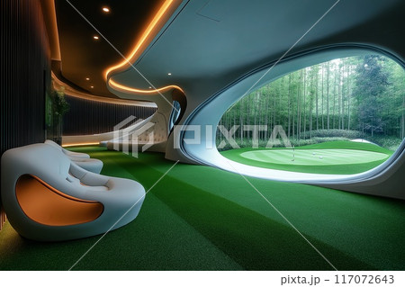 modern futuristic indoor golf simulator club...のイラスト素材 [117072643] - PIXTA