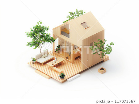 3D isometric view of tiny house, white background,のイラスト素材 [117073367 ...