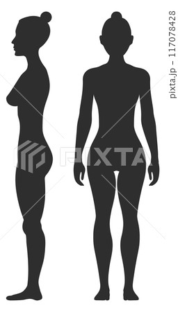 Woman front and side view. Female black figureのイラスト素材 [117078428] - PIXTA