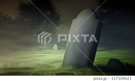 Close up of an unmarked tombstone in a misty,...のイラスト素材 [117104021] - PIXTA