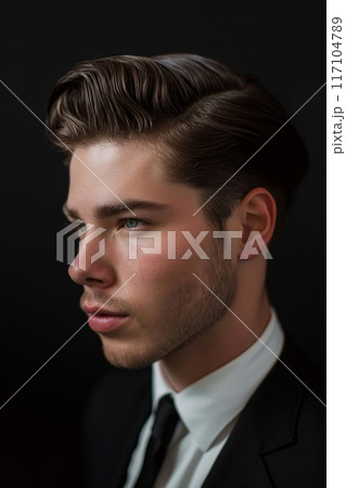 Stylish young man sporting a sharp side part...のイラスト素材 [117104789] - PIXTA