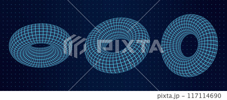 3D torus shapes with abstract wireframe and...のイラスト素材 [117114690] - PIXTA