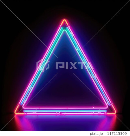 Neon triangle lights in pink and blue on a dark...のイラスト素材 [117115509 ...