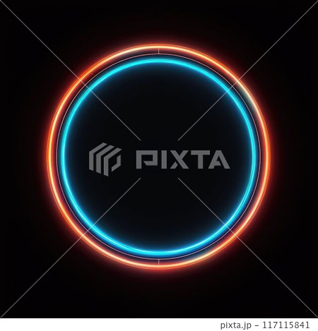 Circular neon light rings on dark background...のイラスト素材 [117115841] - PIXTA