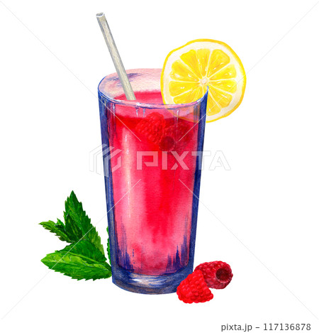 Raspberry cocktail watercolorのイラスト素材 [117136878] - PIXTA