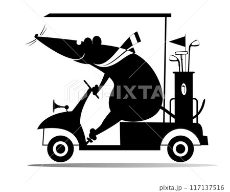 Cute rat or mouse rides the golf cart. Cartoon...のイラスト素材 [117137516 ...