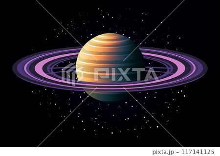 Colorful gas giant planet surrounded by vibrant...のイラスト素材 [117141125 ...