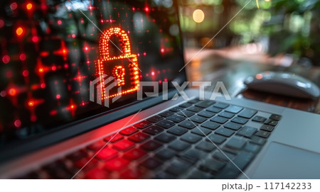 Laptop showing red lock screen on blurred...のイラスト素材 [117142233] - PIXTA