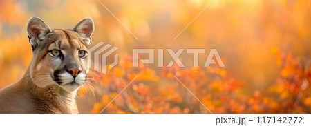 Cougar puma, desert lion. Big cat panther in...のイラスト素材 [117142772] - PIXTA