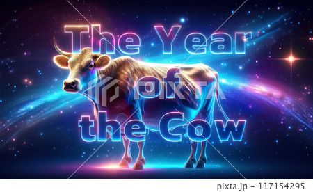 Text "The Year of the Cow" with galaxy...のイラスト素材 [117154295] - PIXTA