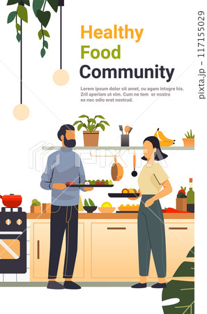 Healthy food community kitchen scene people...のイラスト素材 [117155029] - PIXTA