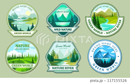 Nature logos. Labels with mountains green...のイラスト素材 [117155526] - PIXTA