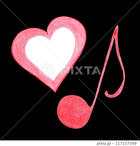 Red heart shapes and musical note on black...のイラスト素材 [117157399] - PIXTA