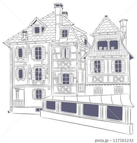 Vector drawing of old half-timbered houses in...のイラスト素材 [117161232] - PIXTA