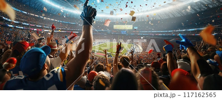 Fans in packed stadium shouting in excitement...のイラスト素材 [117162565] - PIXTA