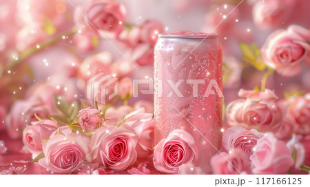 A soda in a can with pink roses.のイラスト素材 [117166125] - PIXTA