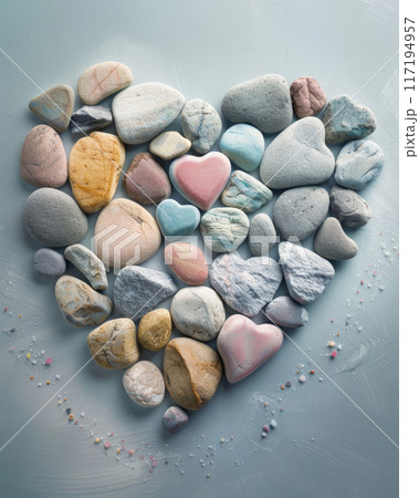 Heart Shape Made of Pastel-Colored Stones on...のイラスト素材 [117194957] - PIXTA